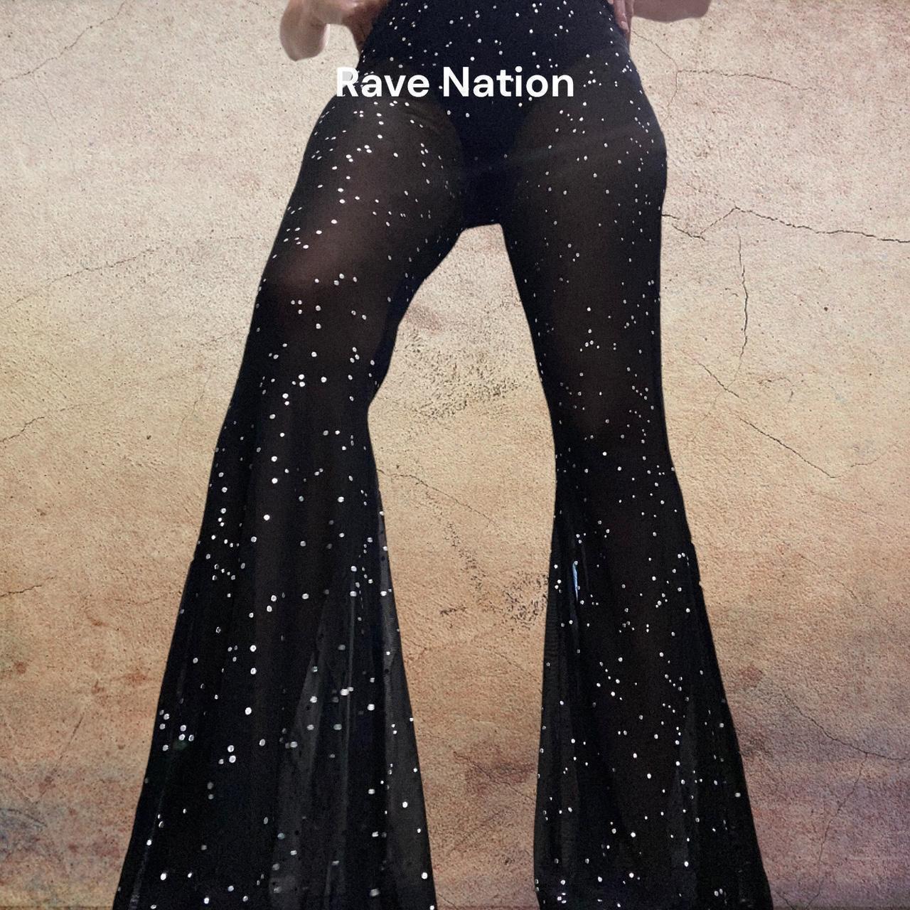 Black sparkly mesh flares, rave flares.Silver... - Depop