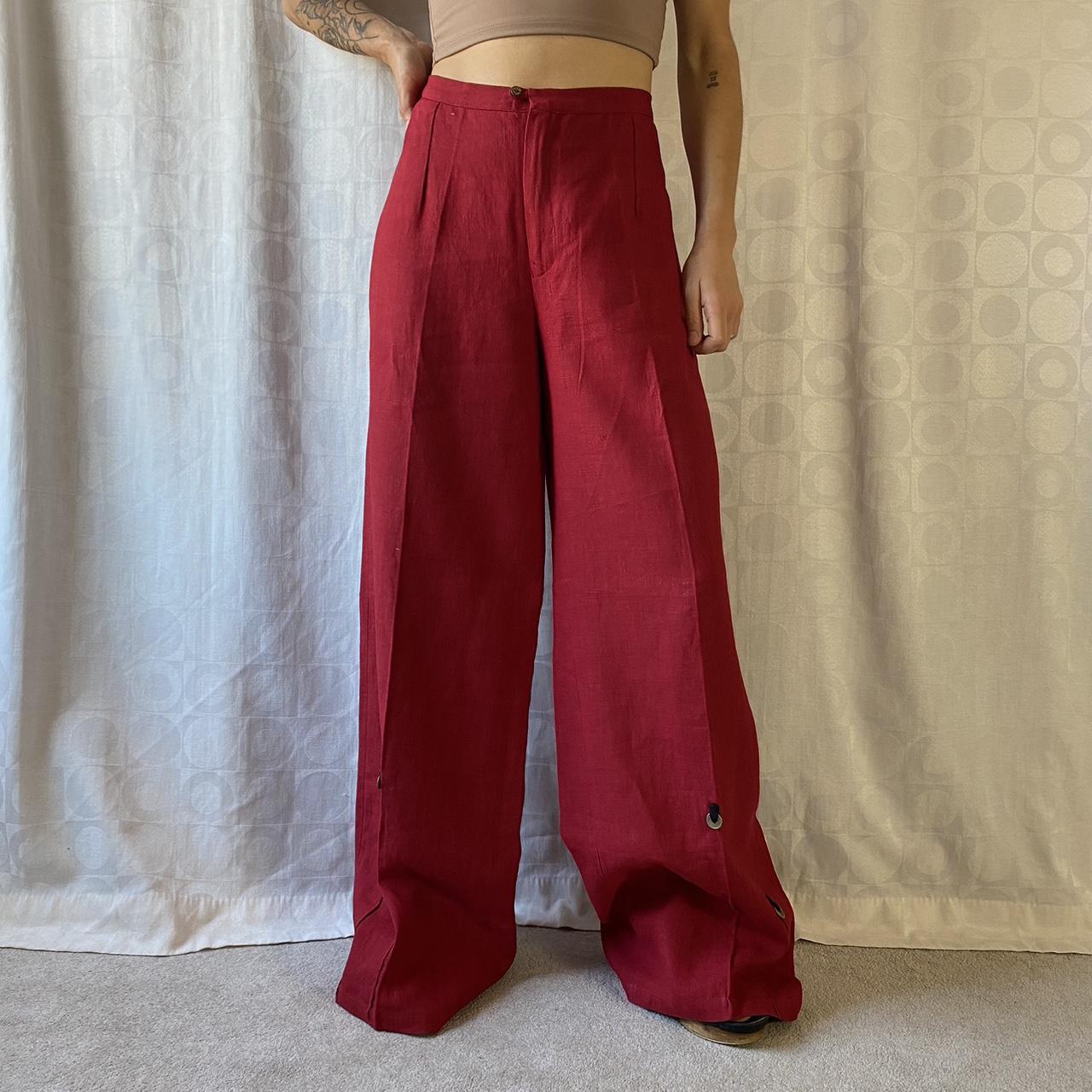 Beautiful vintage deep red linen ultra wide leg... - Depop
