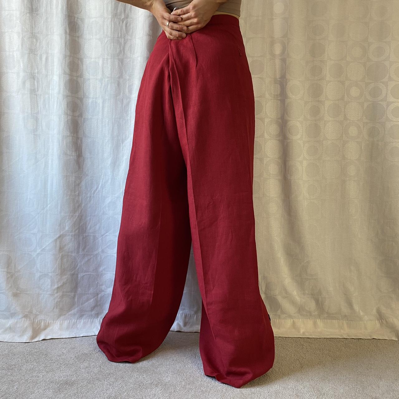 Beautiful vintage deep red linen ultra wide leg... - Depop