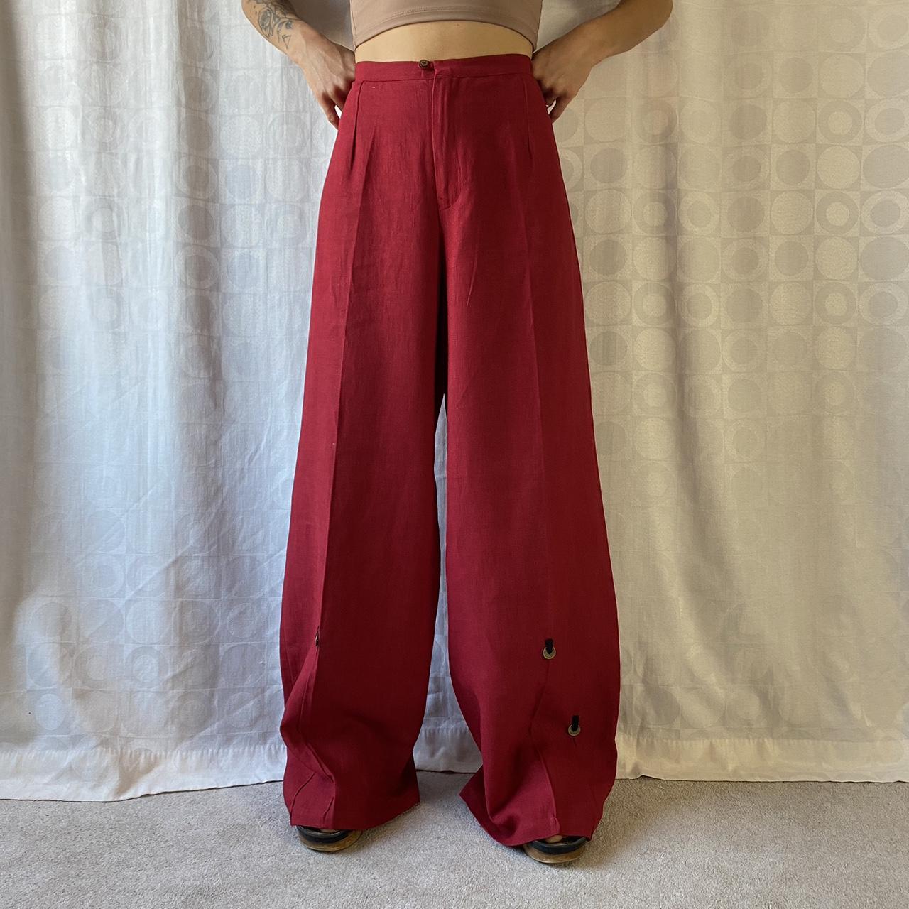 Beautiful vintage deep red linen ultra wide leg... - Depop