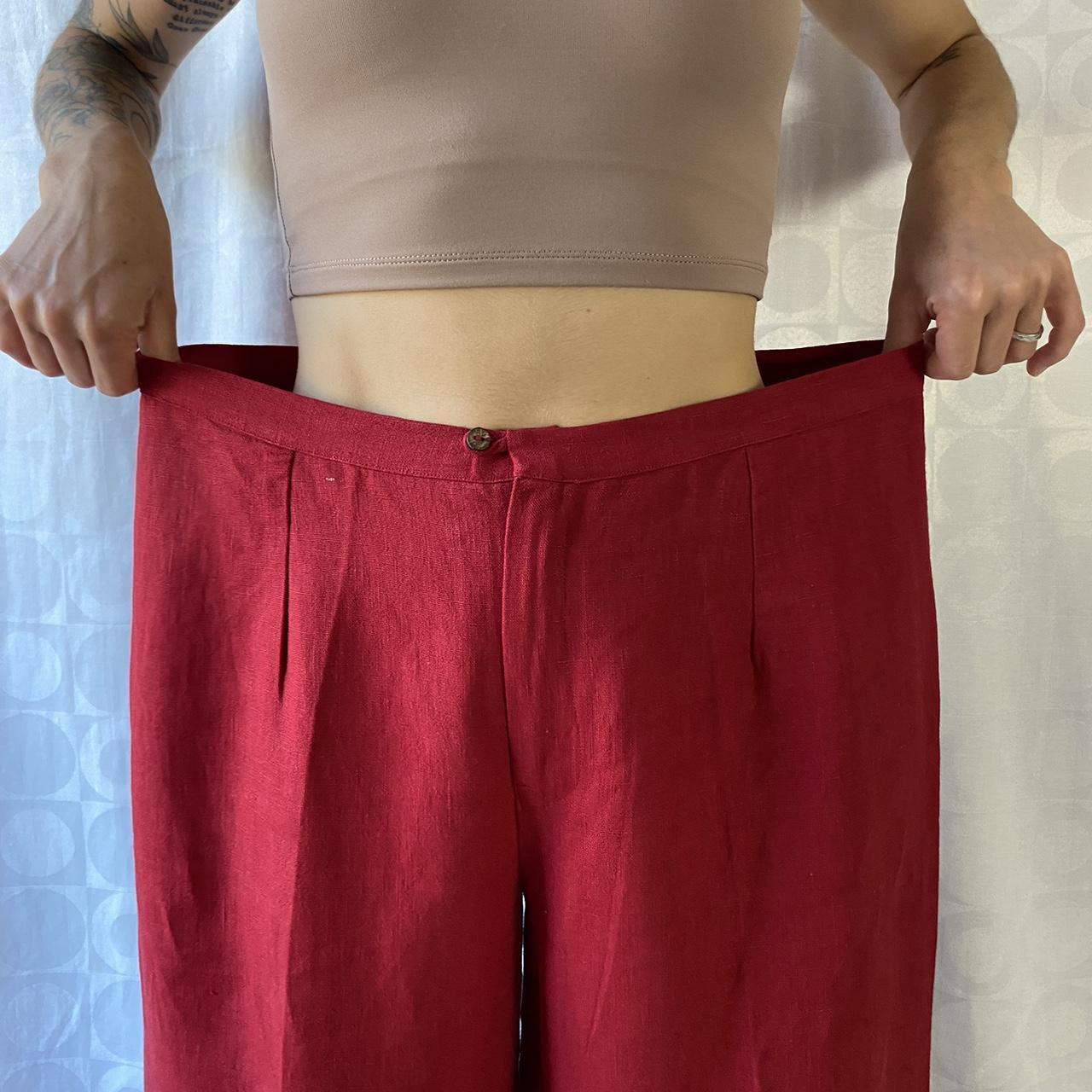 Beautiful vintage deep red linen ultra wide leg... - Depop
