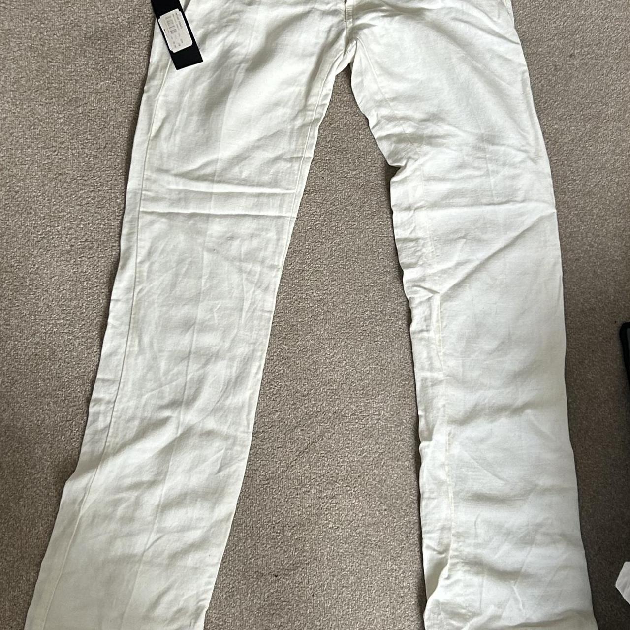 Diesel straight leg white linen trousers Never been... - Depop