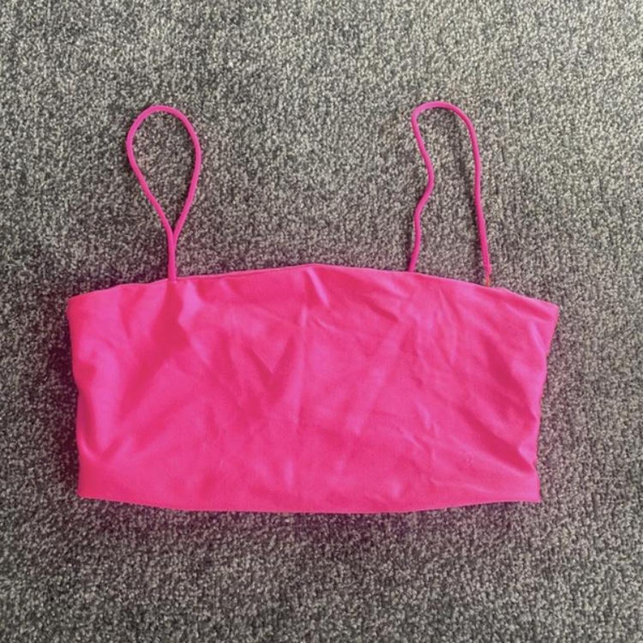 Neon pink crop top Does have a slight rip as shown... - Depop