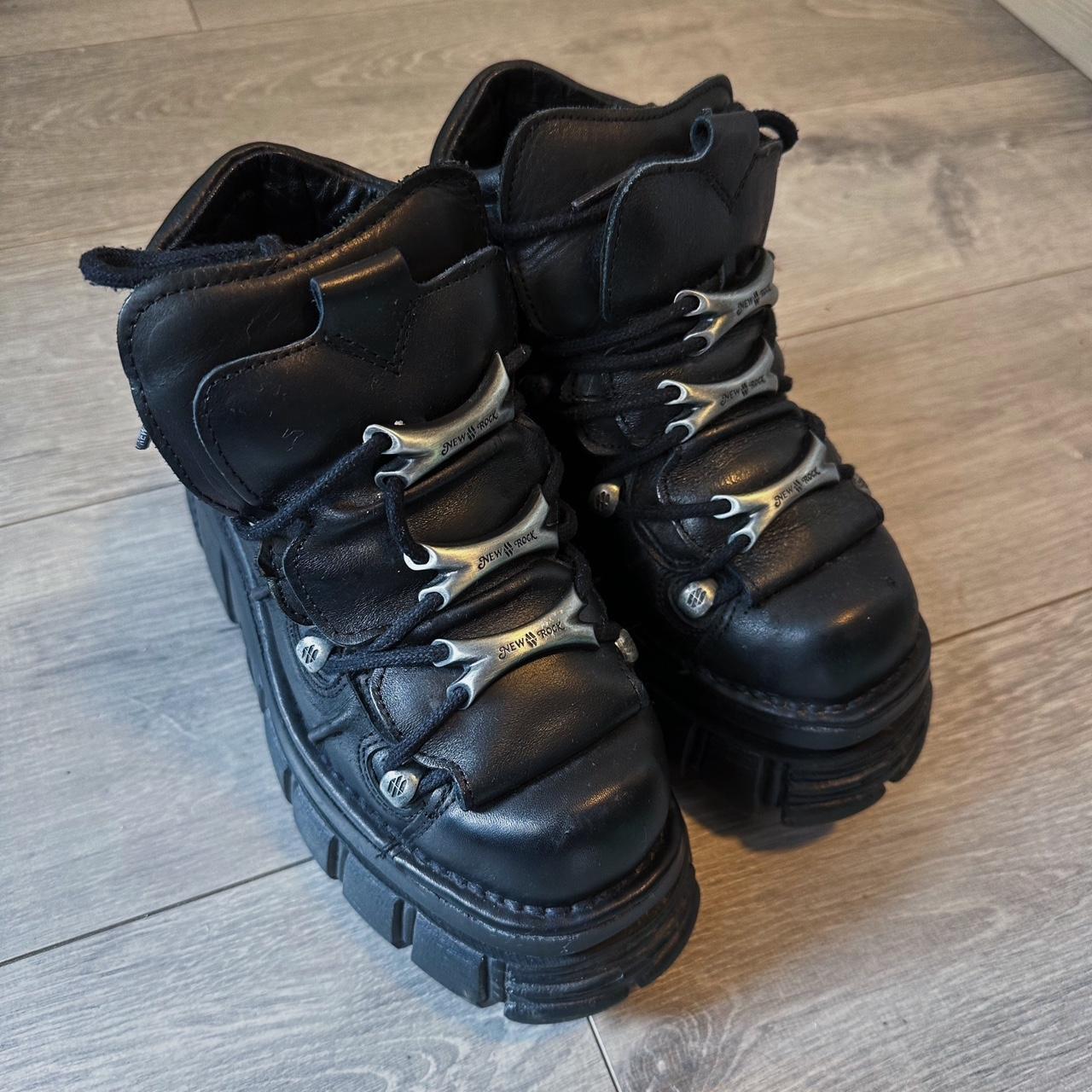 New Rock Ankle Boot Black Tower With Laces... - Depop