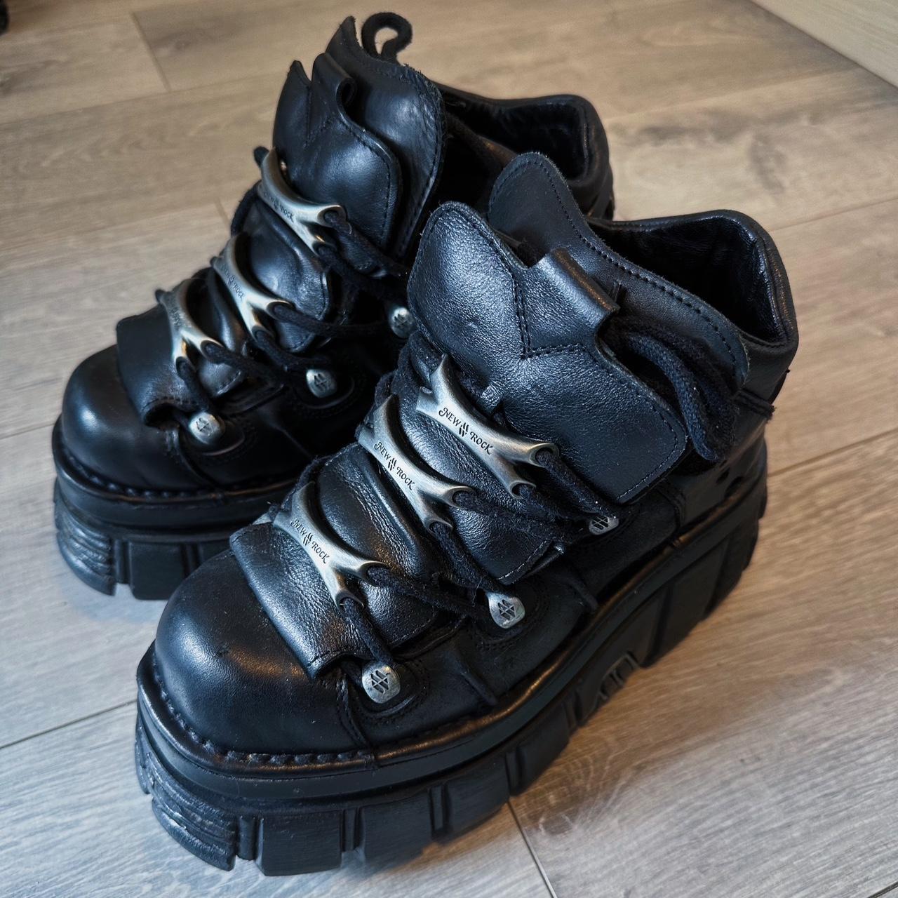 New Rock Ankle Boot Black Tower With Laces... - Depop