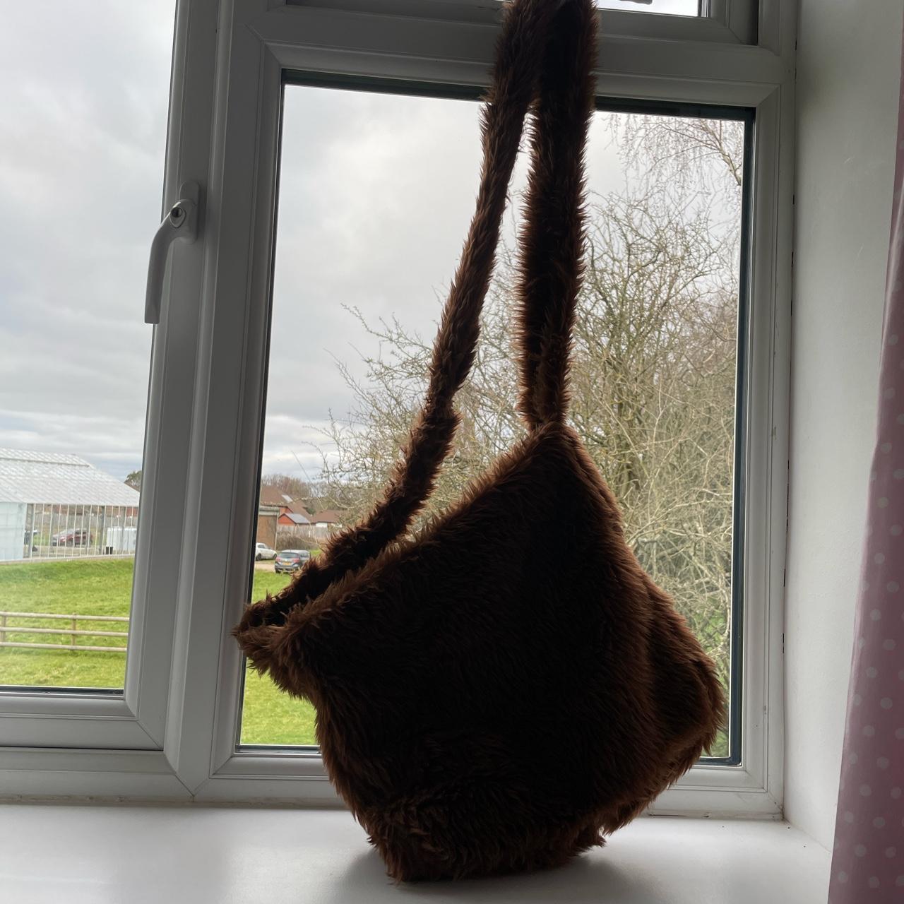 brown fluffy bag, laptop sized plenty of space and... - Depop