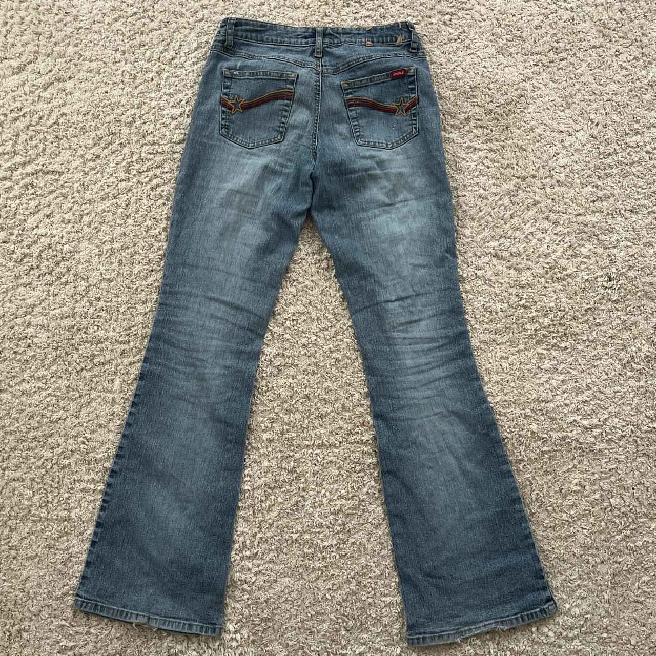 size 5 angels low rise bootcut jean with awesome... - Depop
