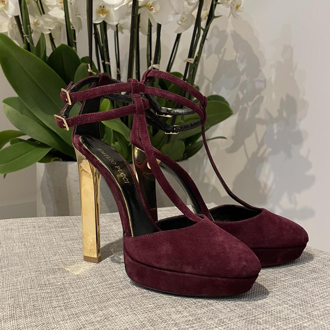 Emilio Pucci burgundy strappy heels worn once - Depop