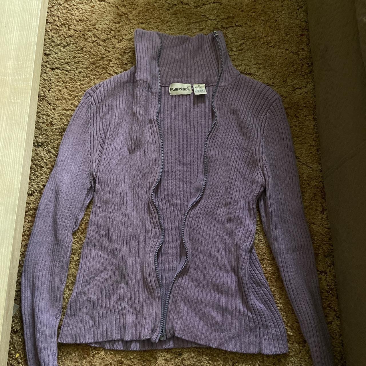 Purple zip up. Zipper is broken & tear on sleeve.... - Depop