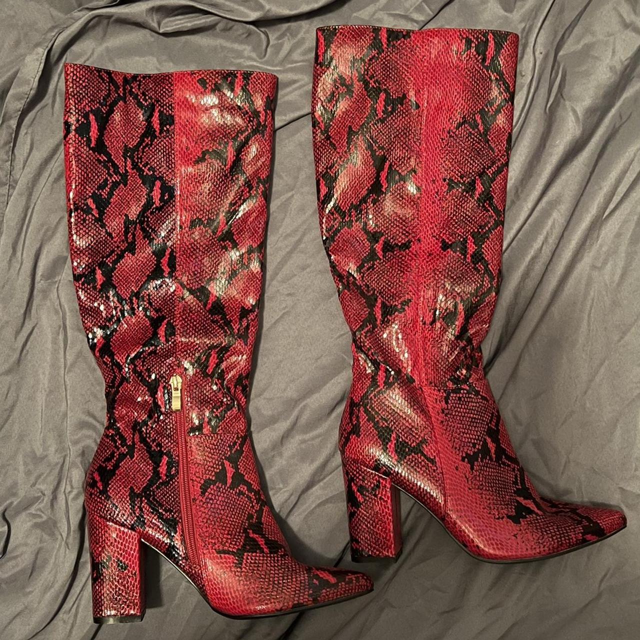 Tall black & red snake skin boots Fashion nova No... - Depop