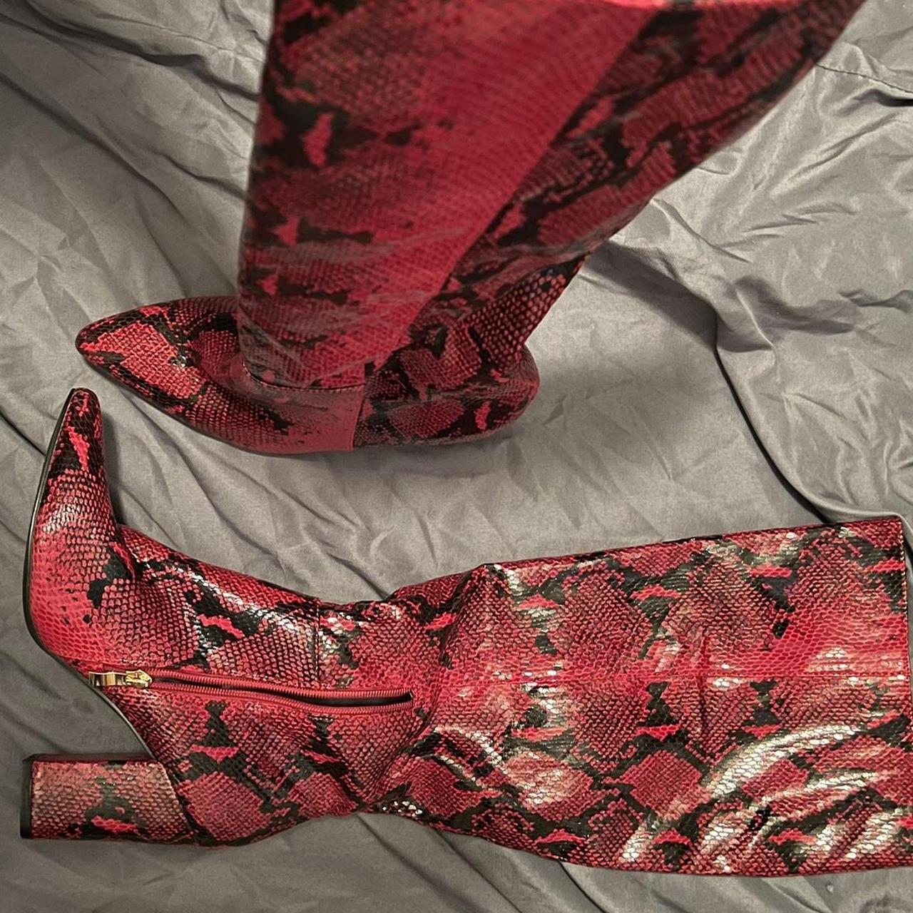 Tall black & red snake skin boots Fashion nova No... - Depop