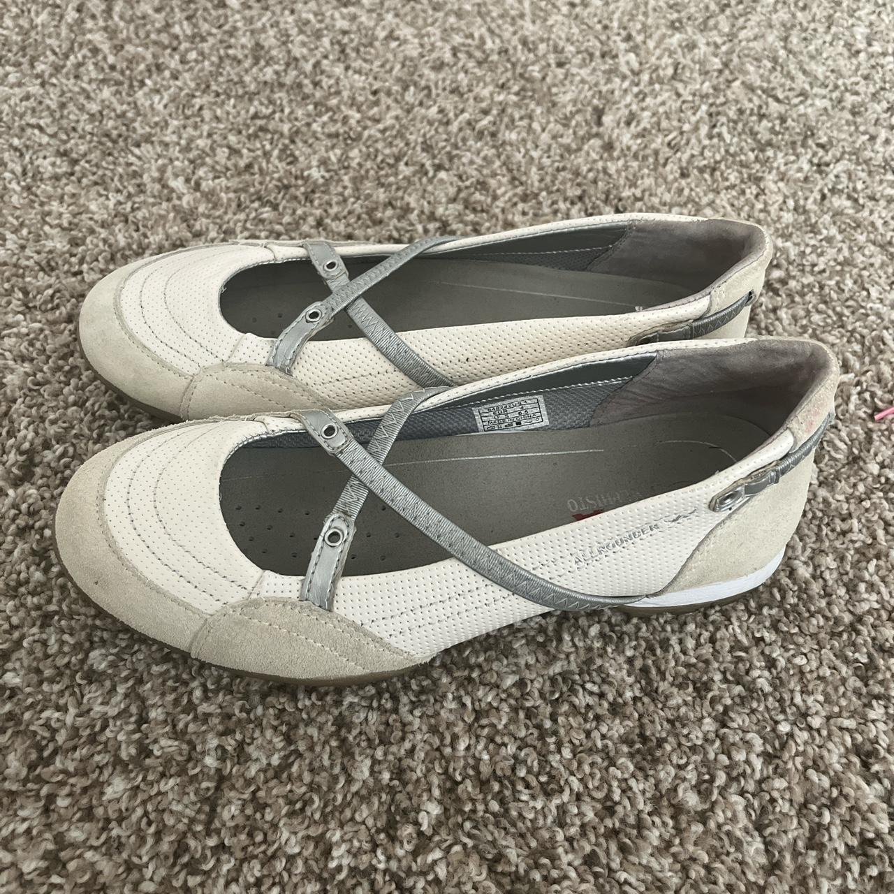 White and grey ballet flats with a touch of Y2K... | Depop