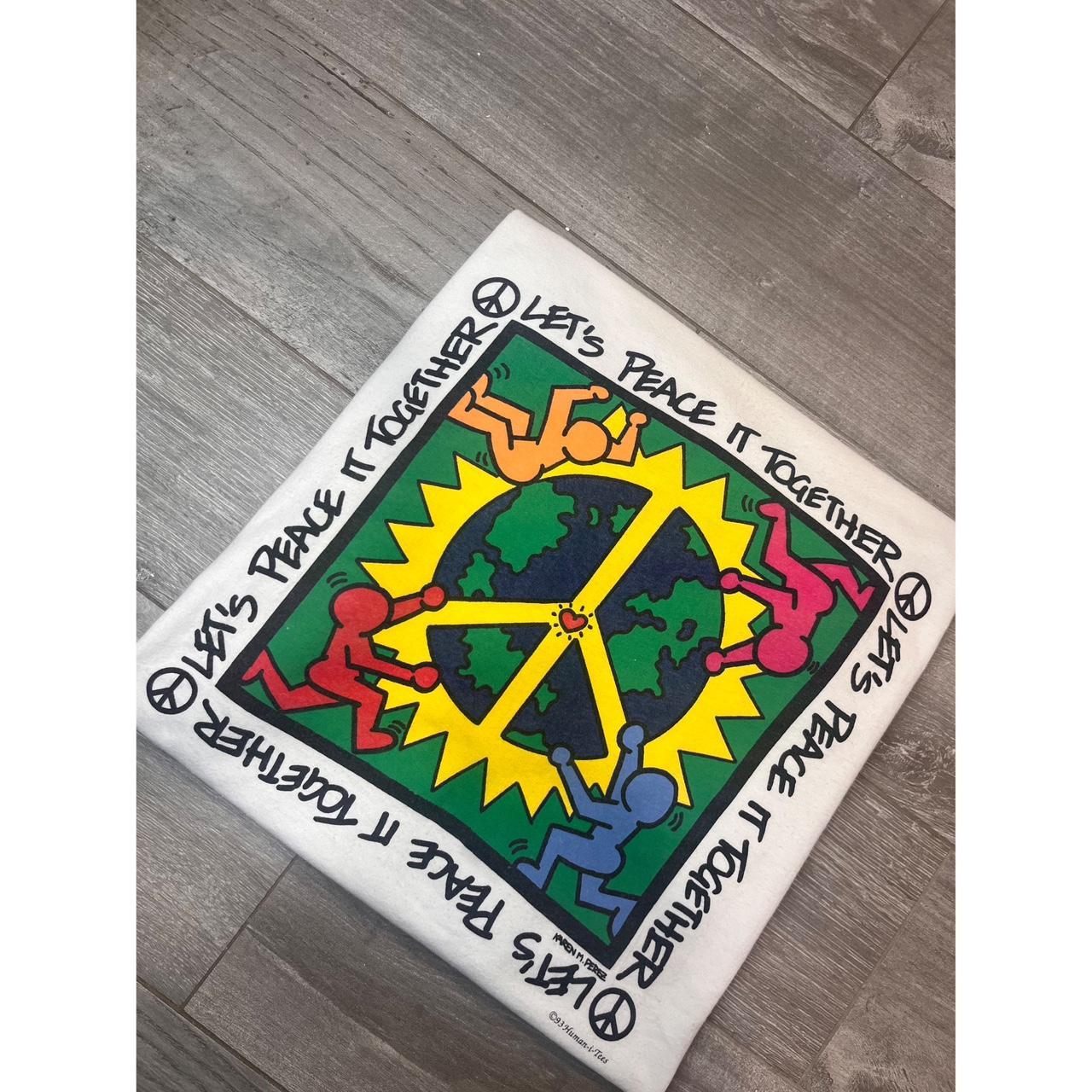 Vintage 90s Human-I-Tees Keith Haring Let’s Peace It... - Depop
