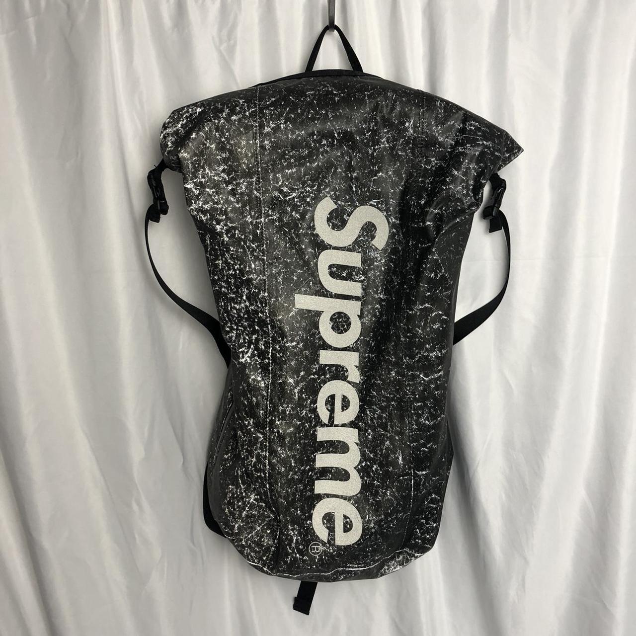 Supreme reflective backpack Black and grey... - Depop