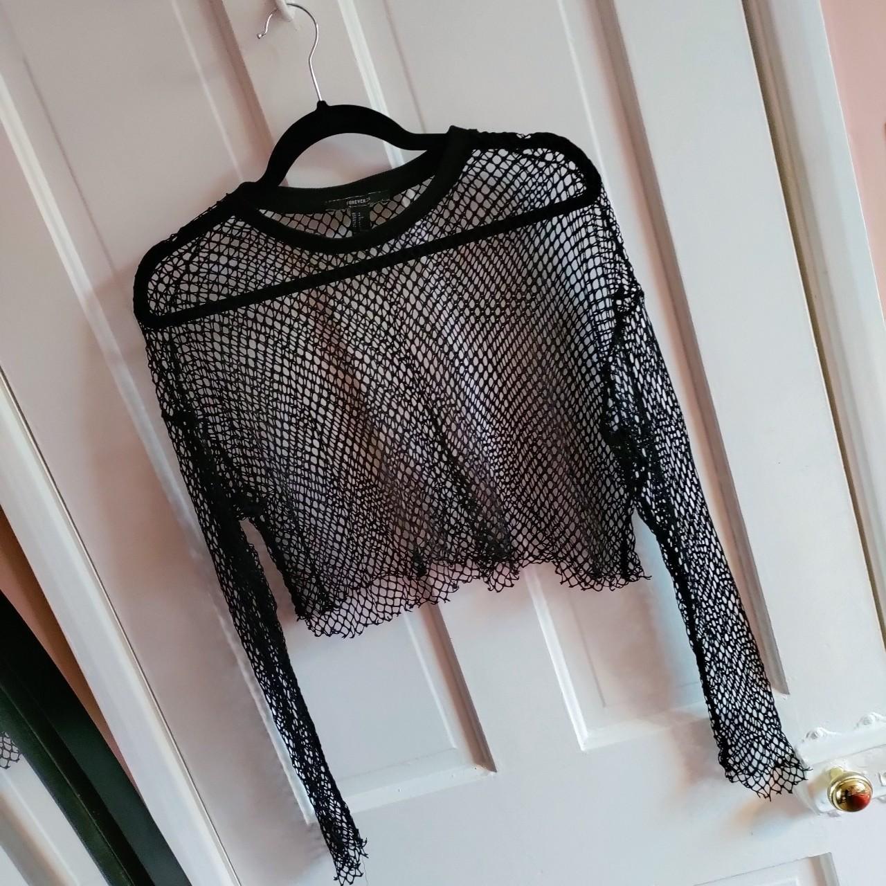 fishnet crop top black forever 21 small - Depop