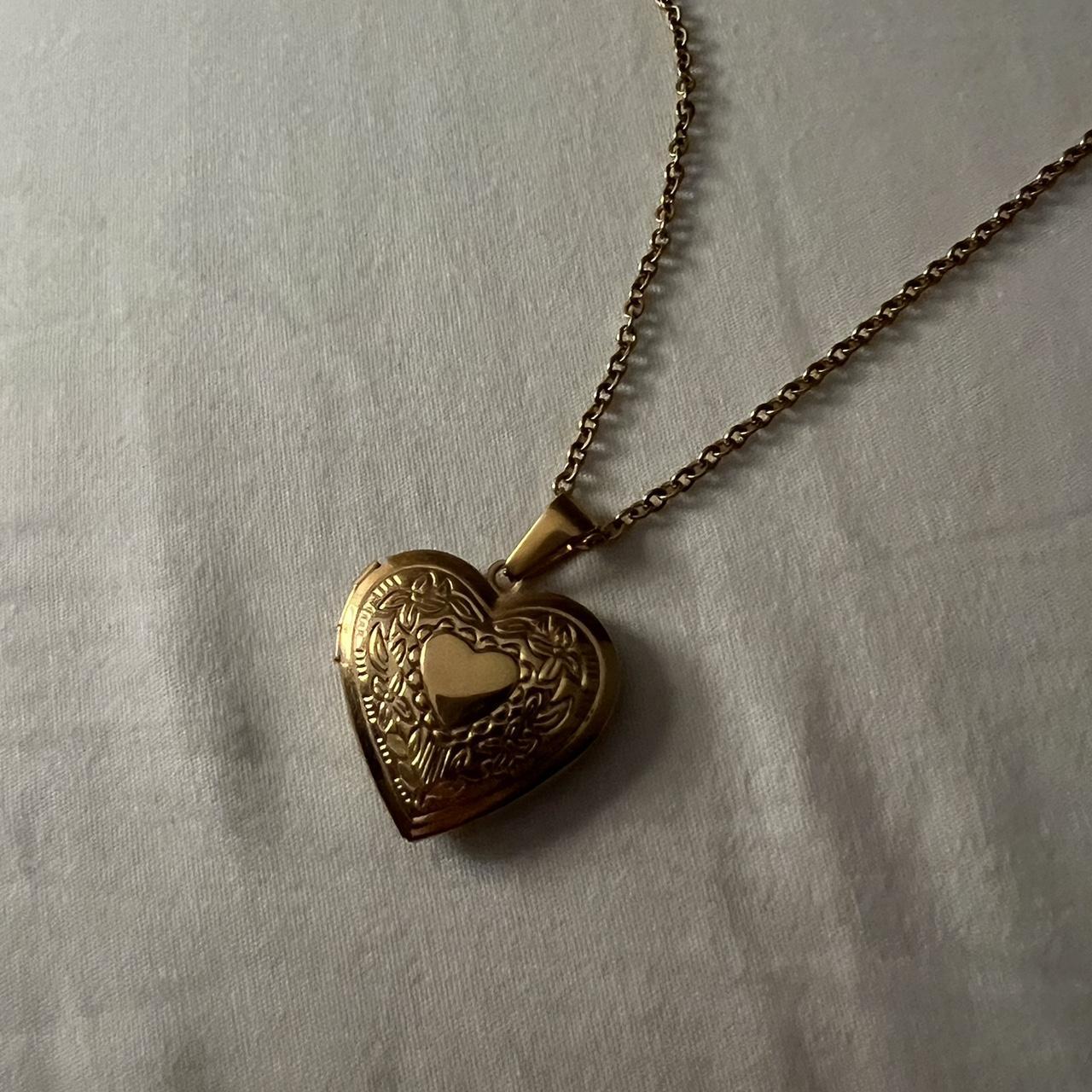 gold open heart locket stainless steel, tarnish... - Depop