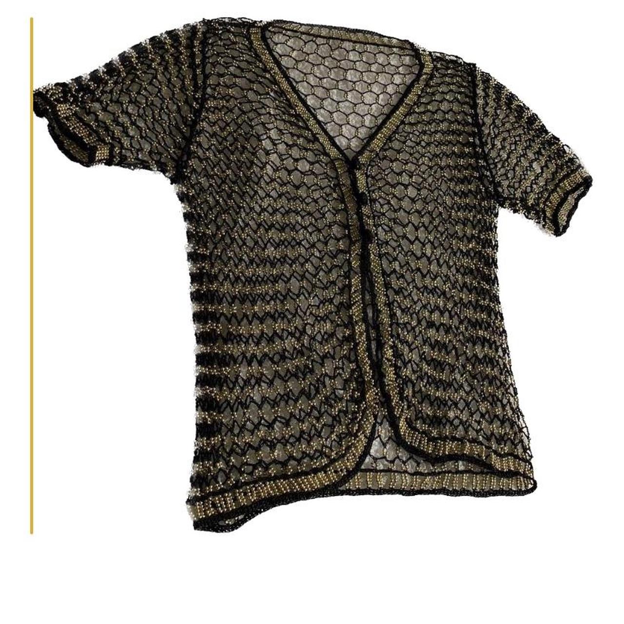 Vintage Gold beaded y2k knitted fishnet crotchet... - Depop