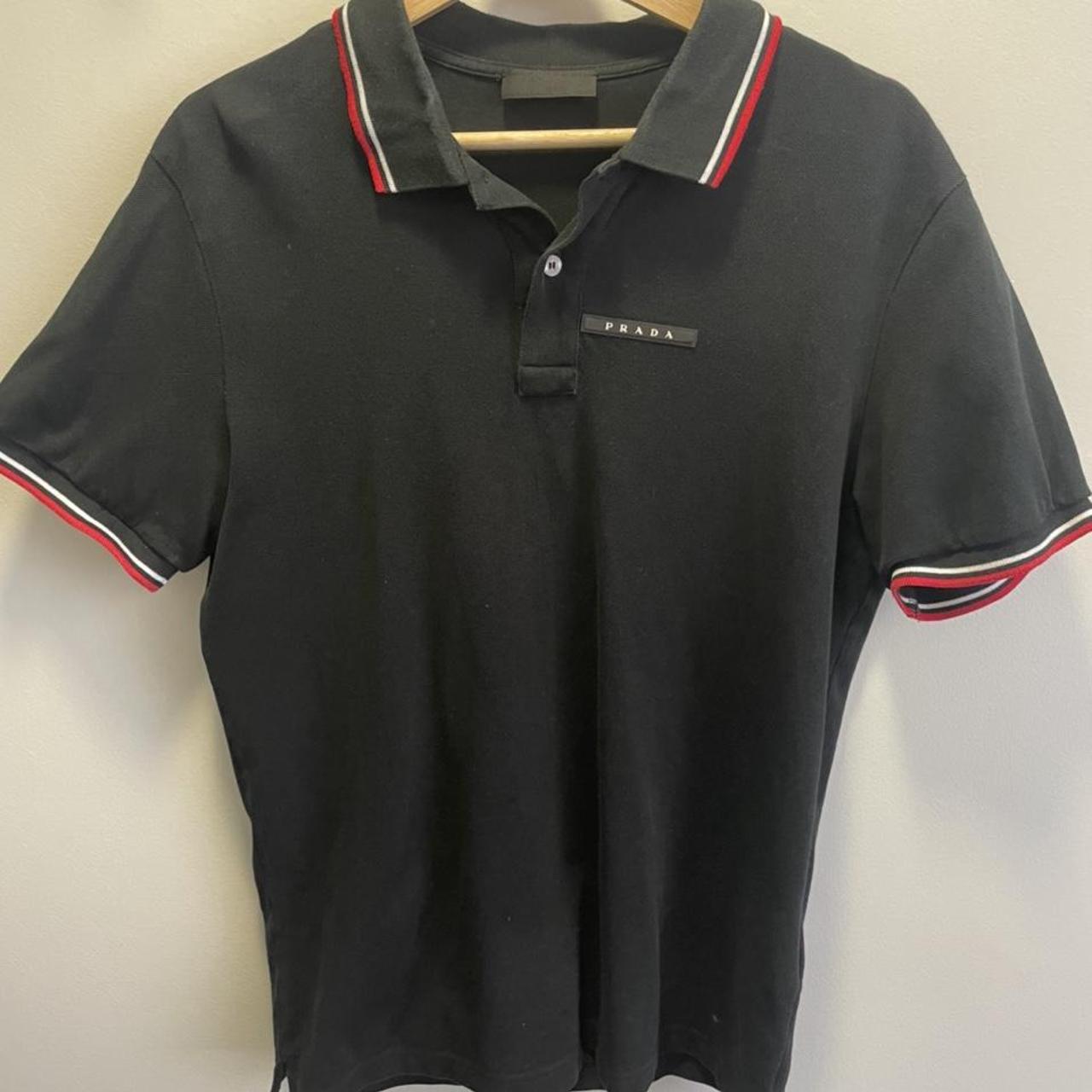 Prada Polo shirt black and red Mens size XL but will... - Depop