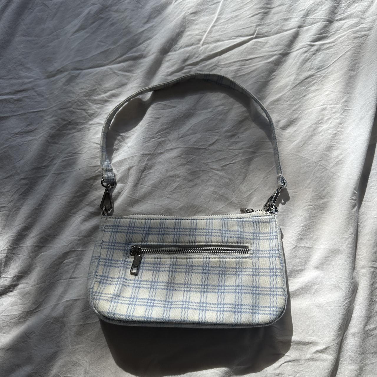 Universal store White and blue plaid mini bag... - Depop
