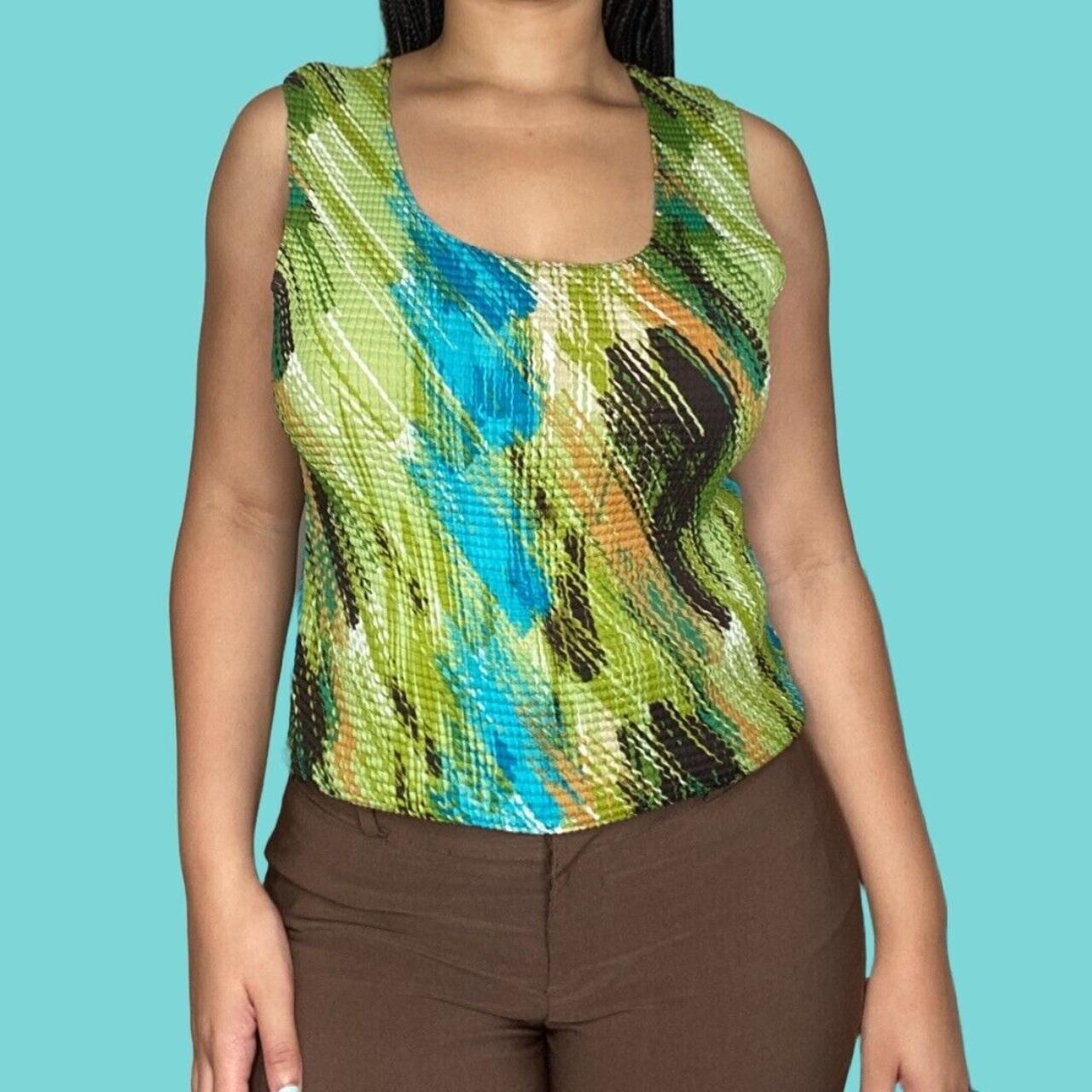 Sheer Ribbed "Painted" Tank Top Size: XL Stretchy,... - Depop