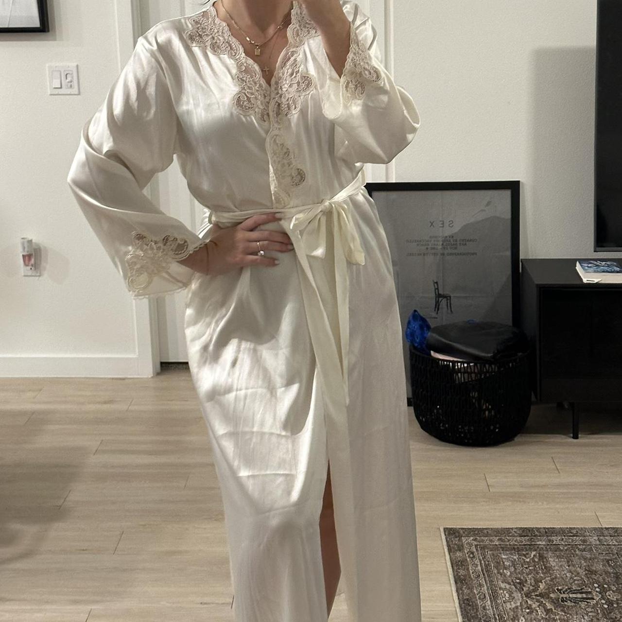 🤍 VINTAGE IVORY LACE MAXI ROBE 🤍 - soft ivory with... - Depop