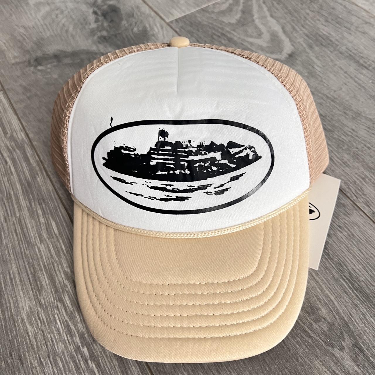 Cream, white and black CRTZ corteiz SnapBack cap.... - Depop