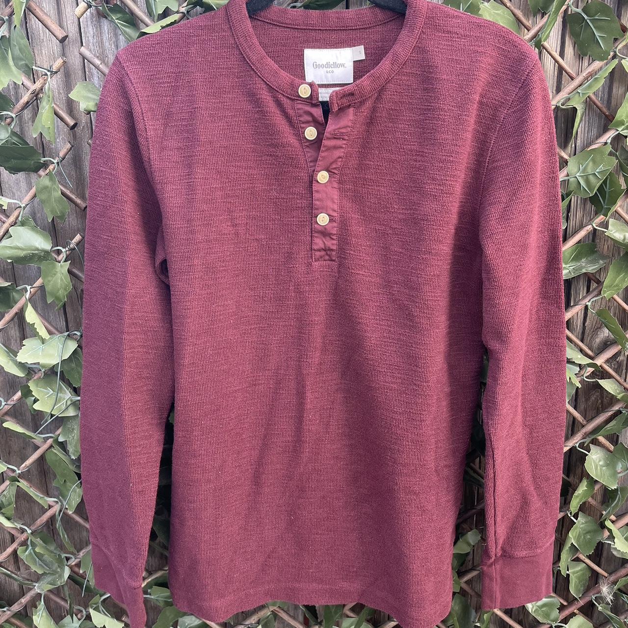 Goodfellow & Co Burgundy Henley Long Sleeve Shirt -... - Depop