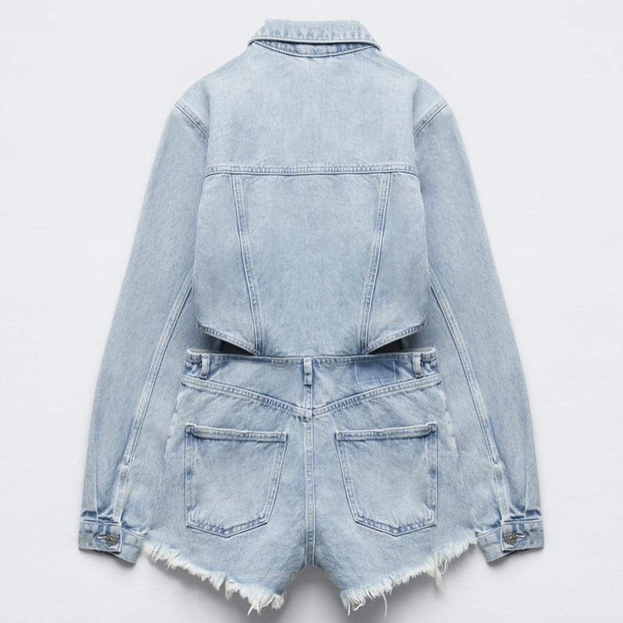Zara denim cut out romper Worn Once ! - Depop