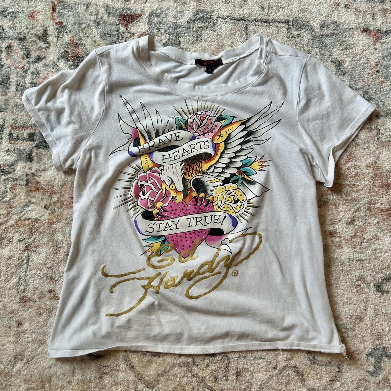 Ed Hardy Tee "Brave Hearts Stay True" Size XL - Depop