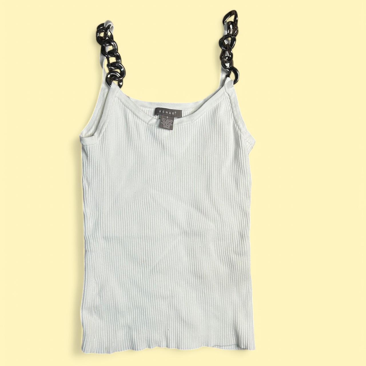 White Kenar chain shoulder cami tank top ribbed... | Depop