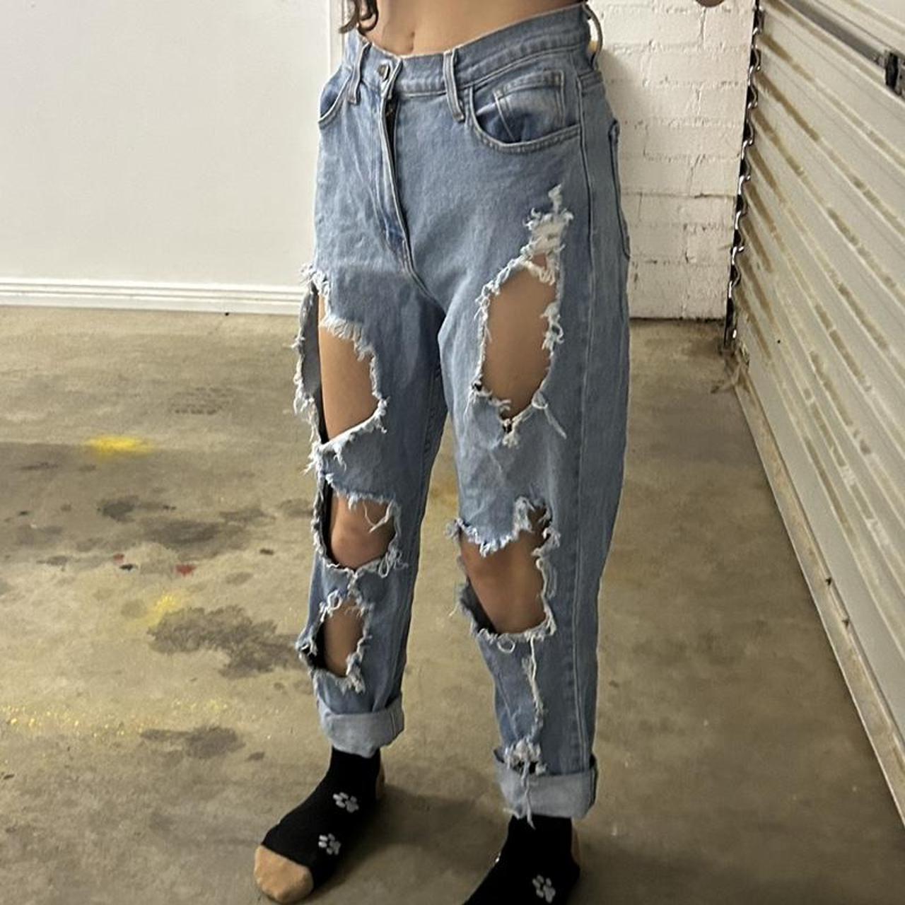 Fashion Nova Ripped Blue Jeans Genuinely the... - Depop