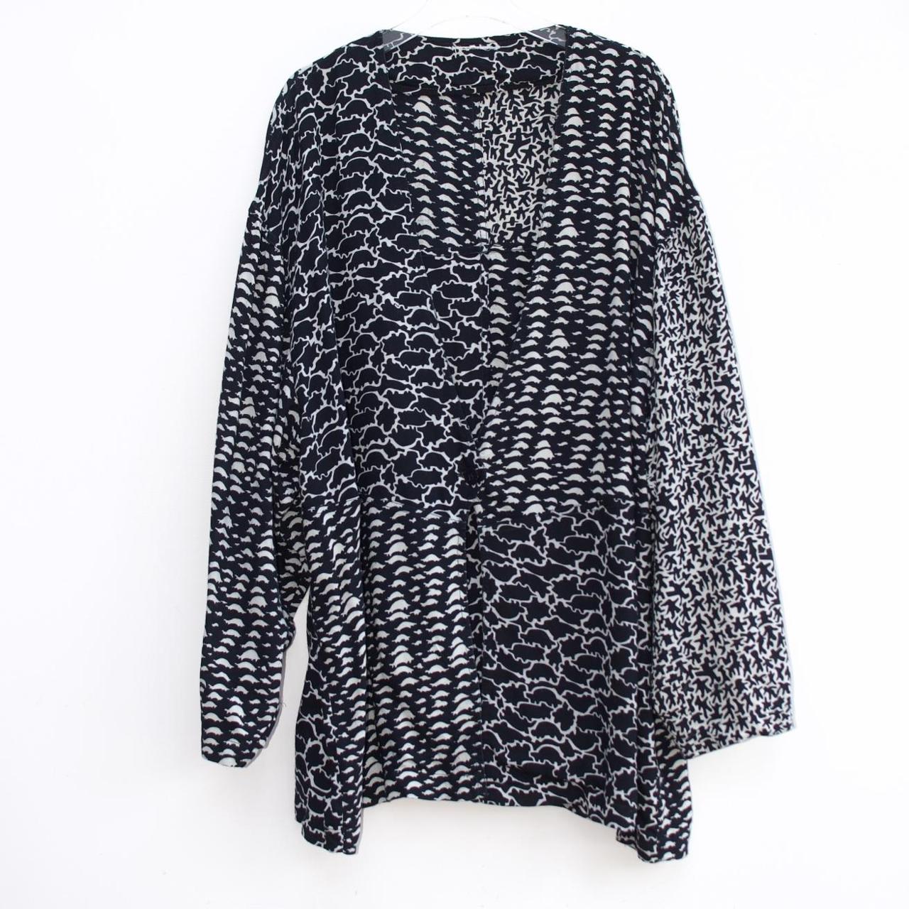 Vintage XXL black white long sleeve one button shirt... - Depop