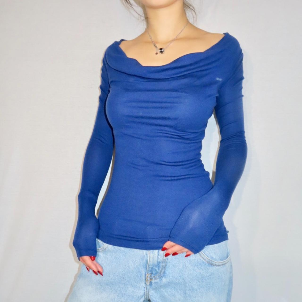 gorgeous y2k bcbg blue boatneck slinky long sleeve... - Depop