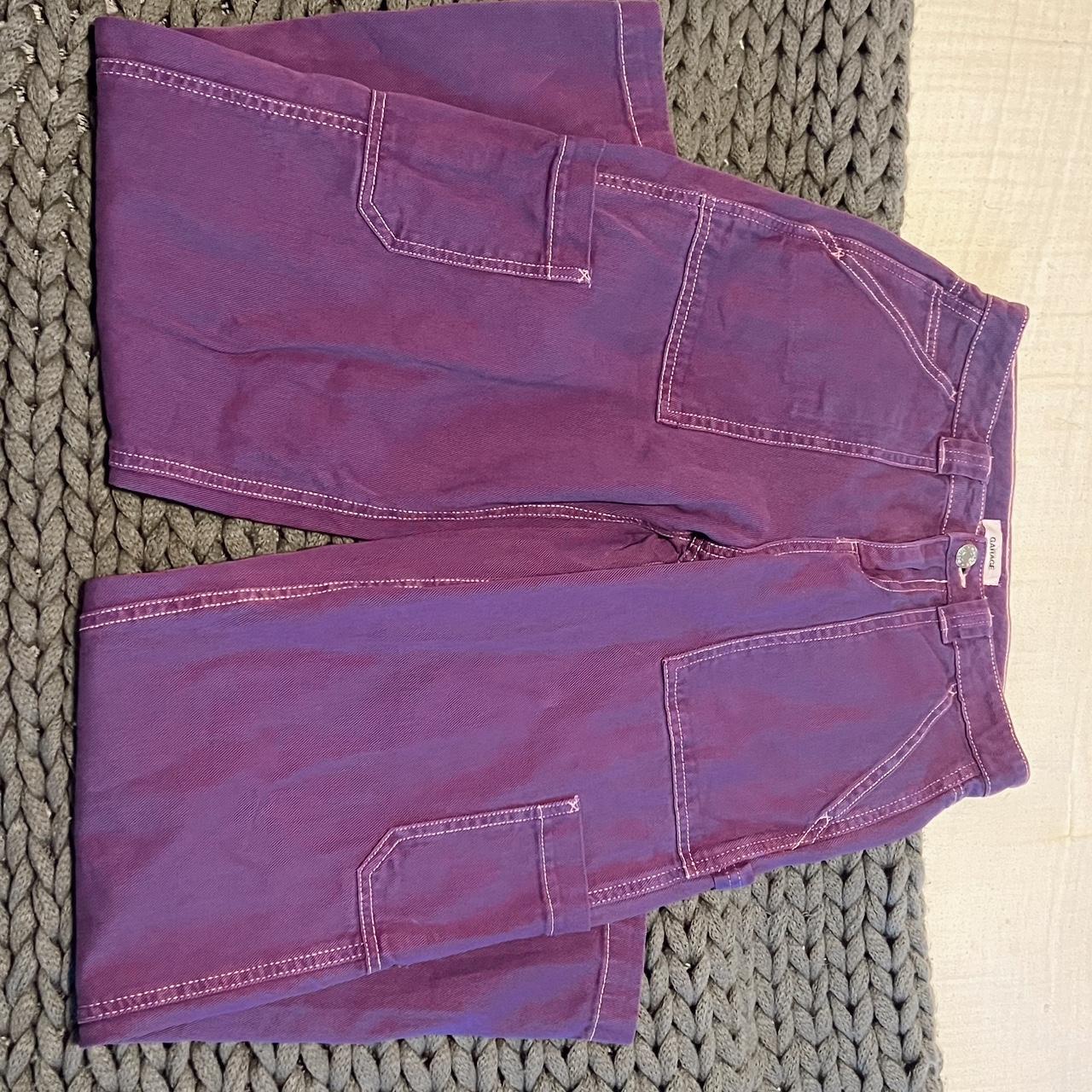 garage purple cargo pants mid rise size: 00 worn... - Depop