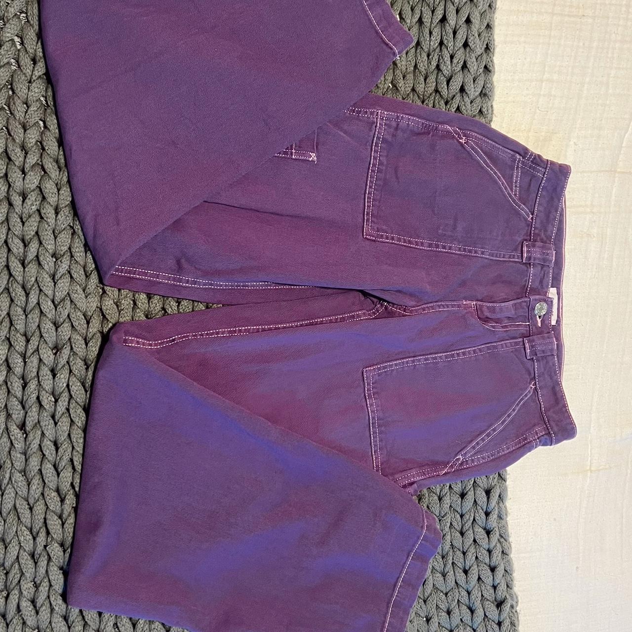 garage purple cargo pants mid rise size: 00 worn... - Depop