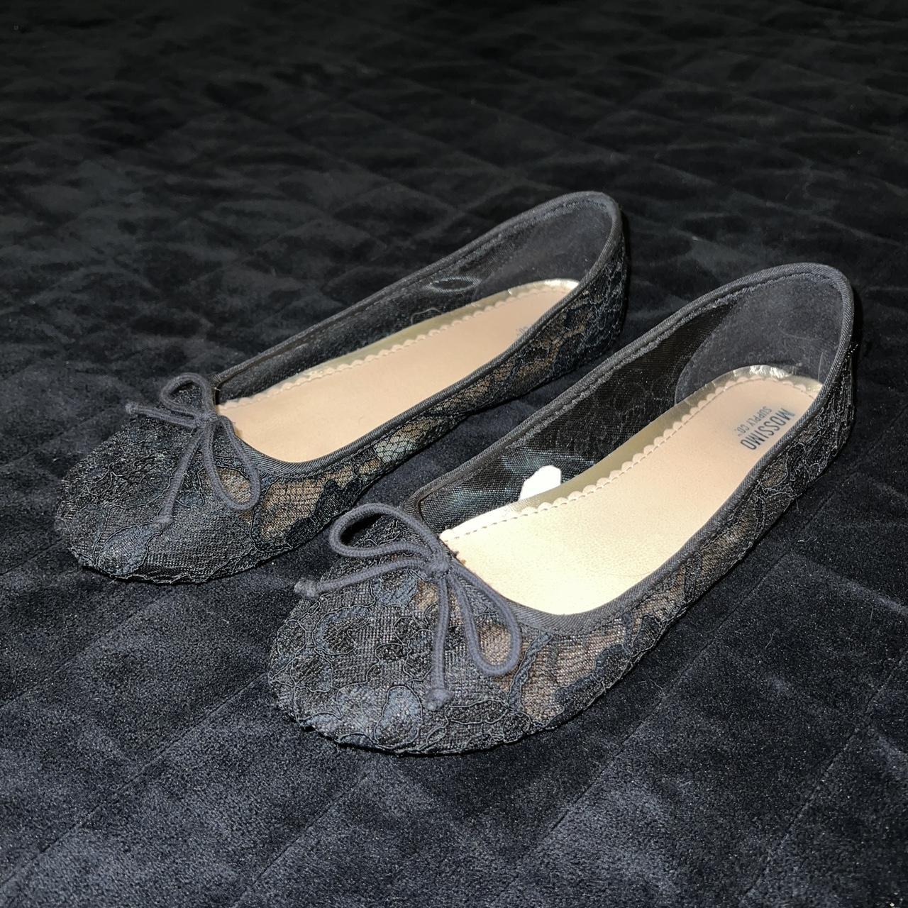 Mossimo black lace ballet flats with bow and rounded... - Depop