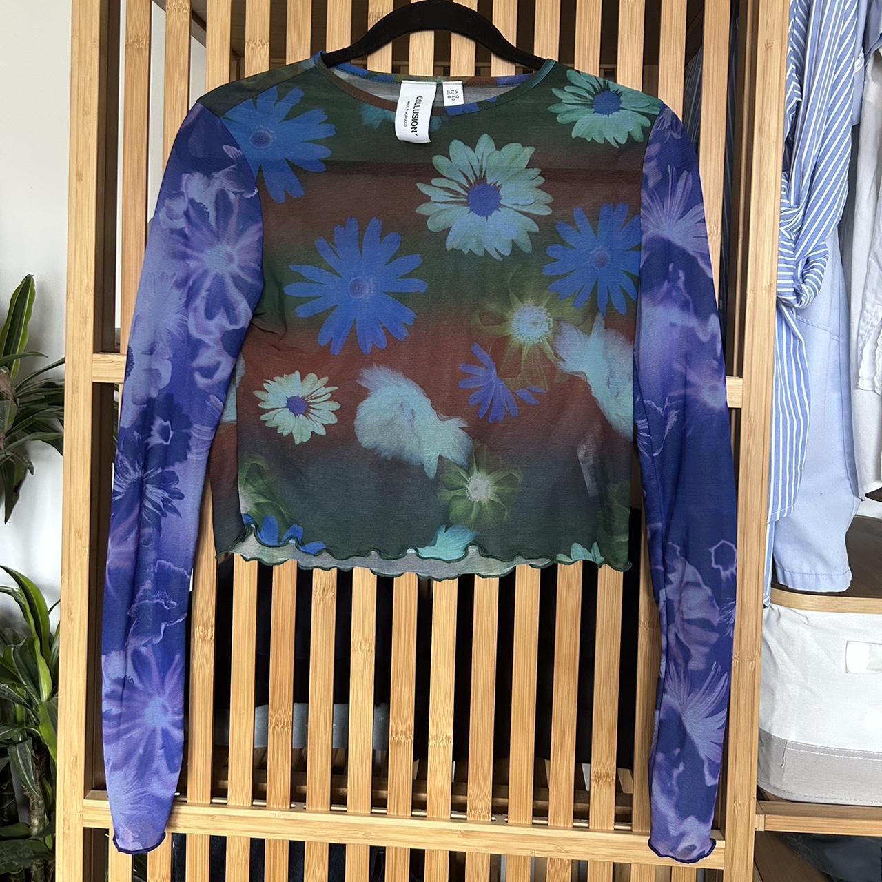ASOS flower patterned mesh long sleeve top only worn... - Depop