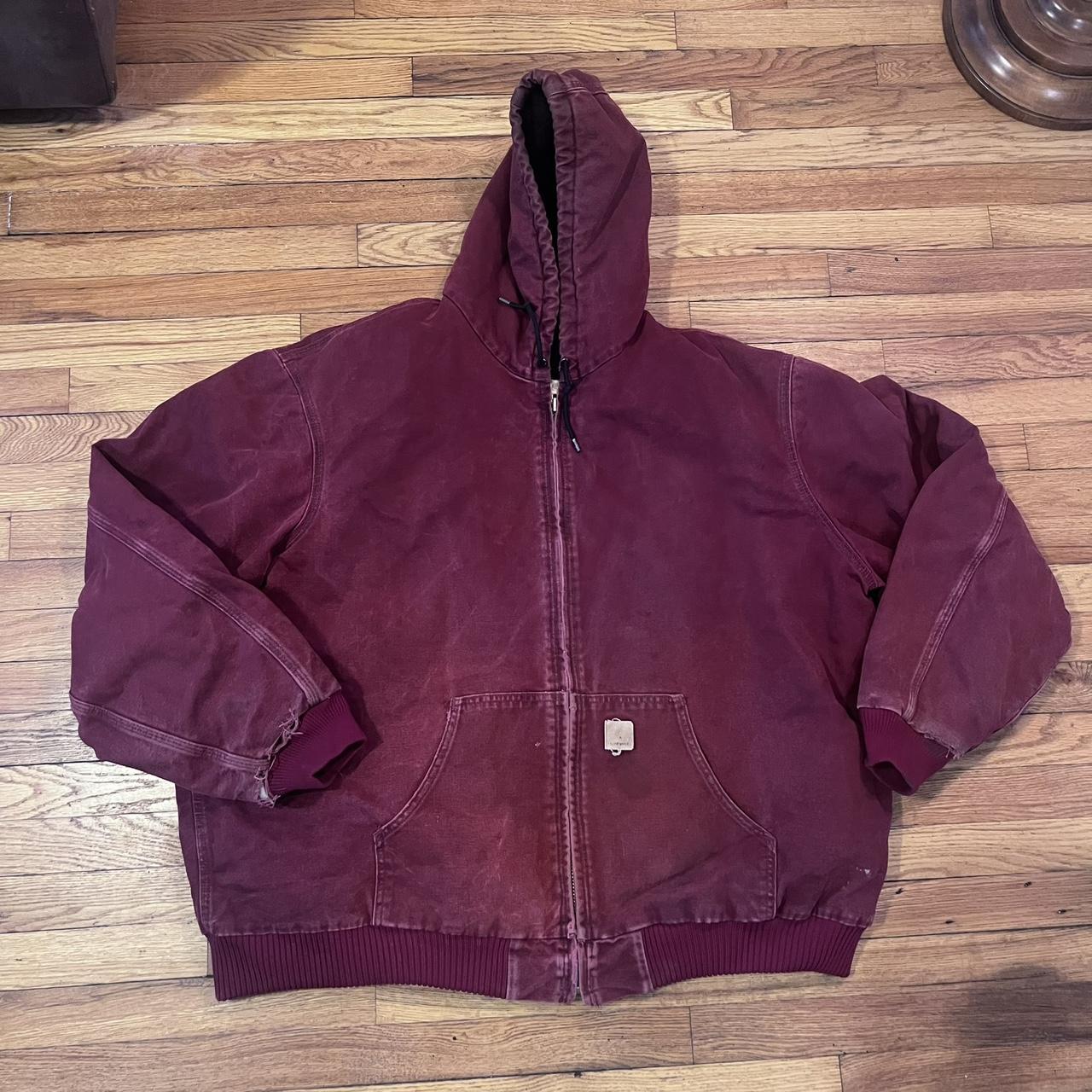 Vintage Crimson ruby maroon red hooded carhartt... | Depop