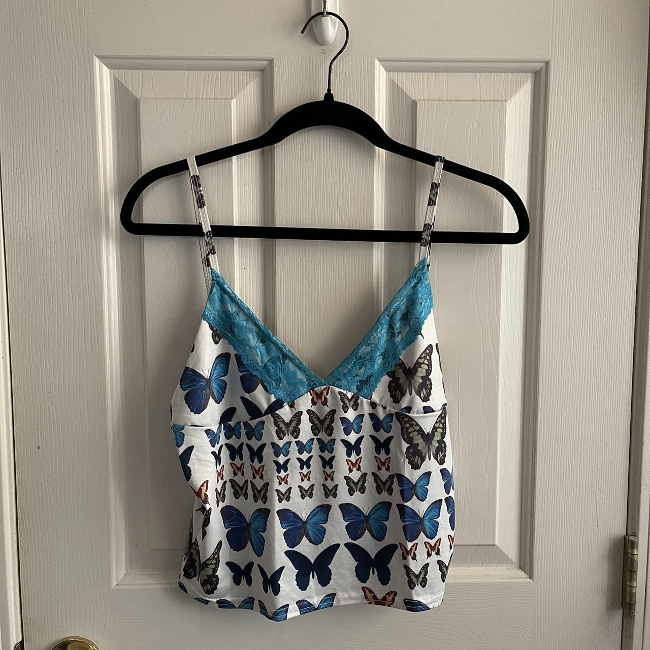 blue and white butterfly cami top 🤍💙 - Depop