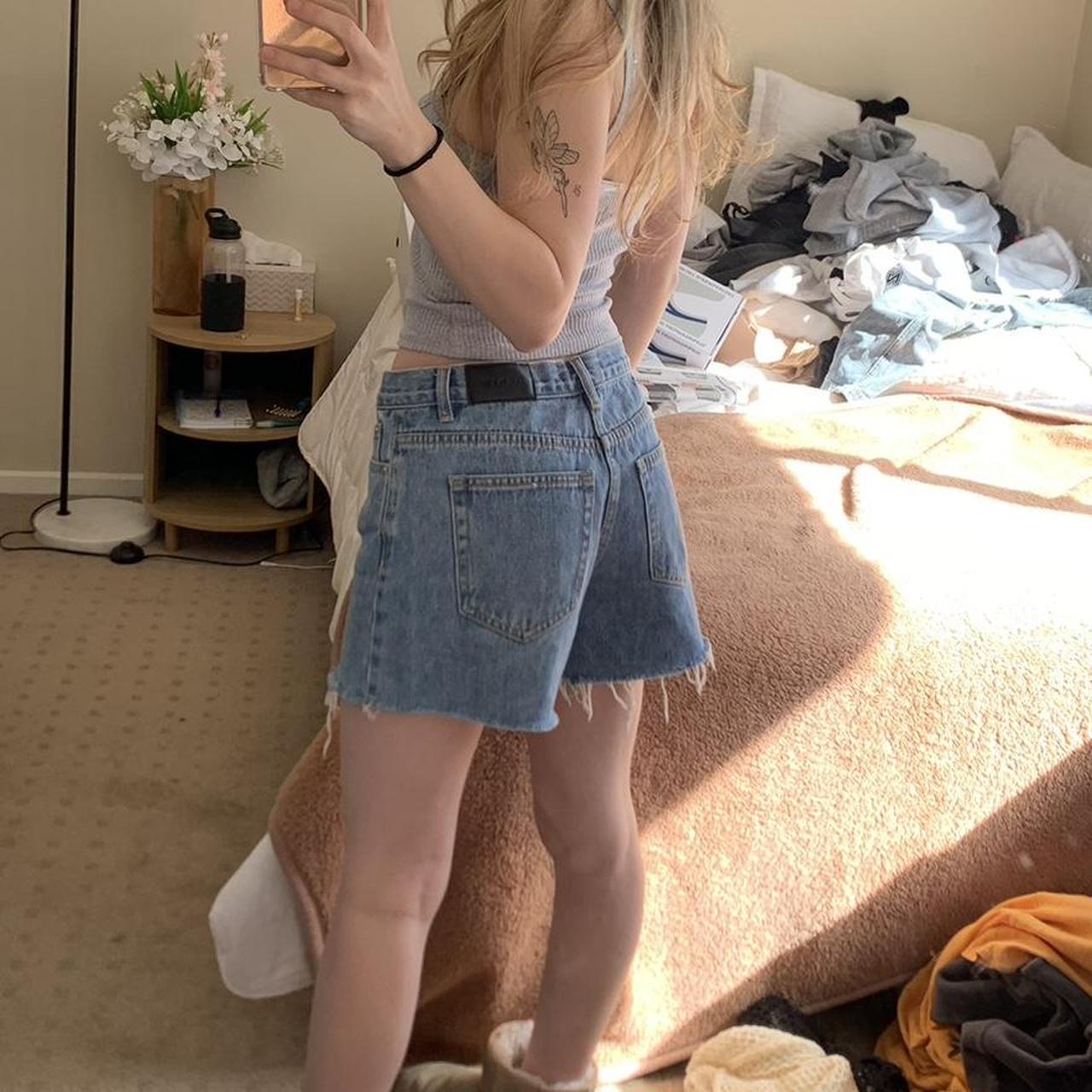 glassons relaxed denim shorts size 6, modelled on a... - Depop