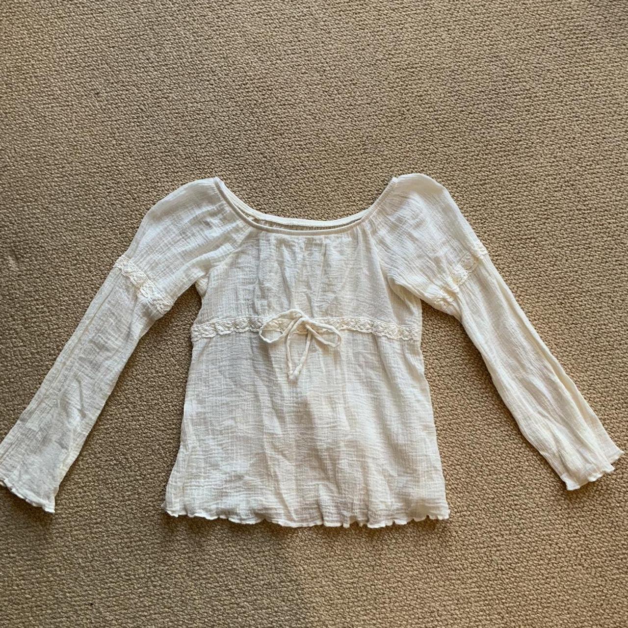 CUTEST cream/white cottage core long sleeve blouse... - Depop