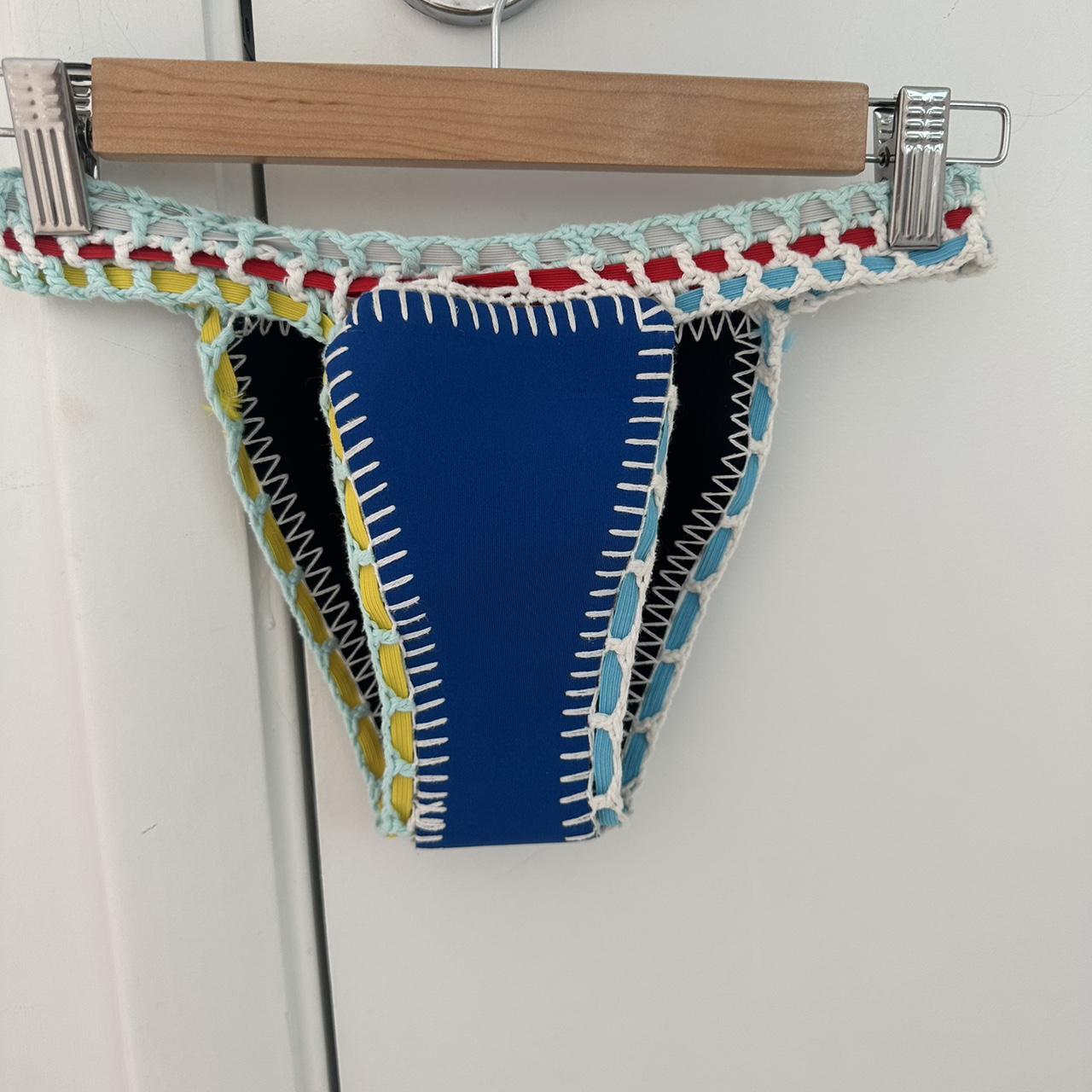 sunny co clothing bikini bottoms -size s -blue... - Depop