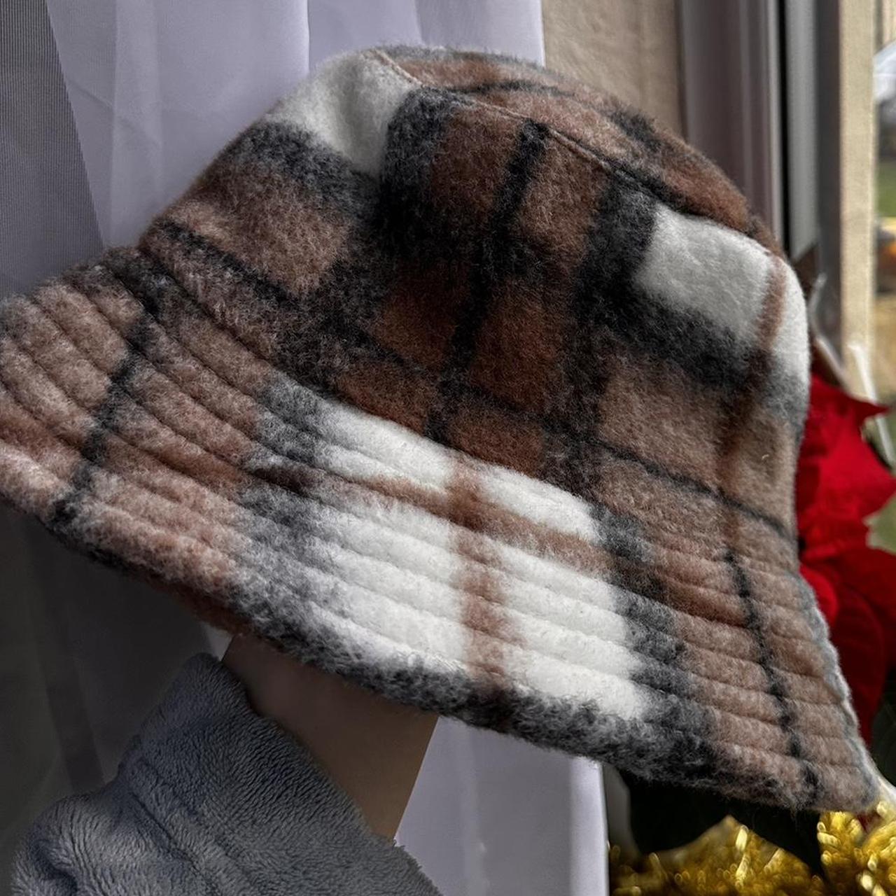 Brown checked bucket hat Looks very cute and keeps... - Depop