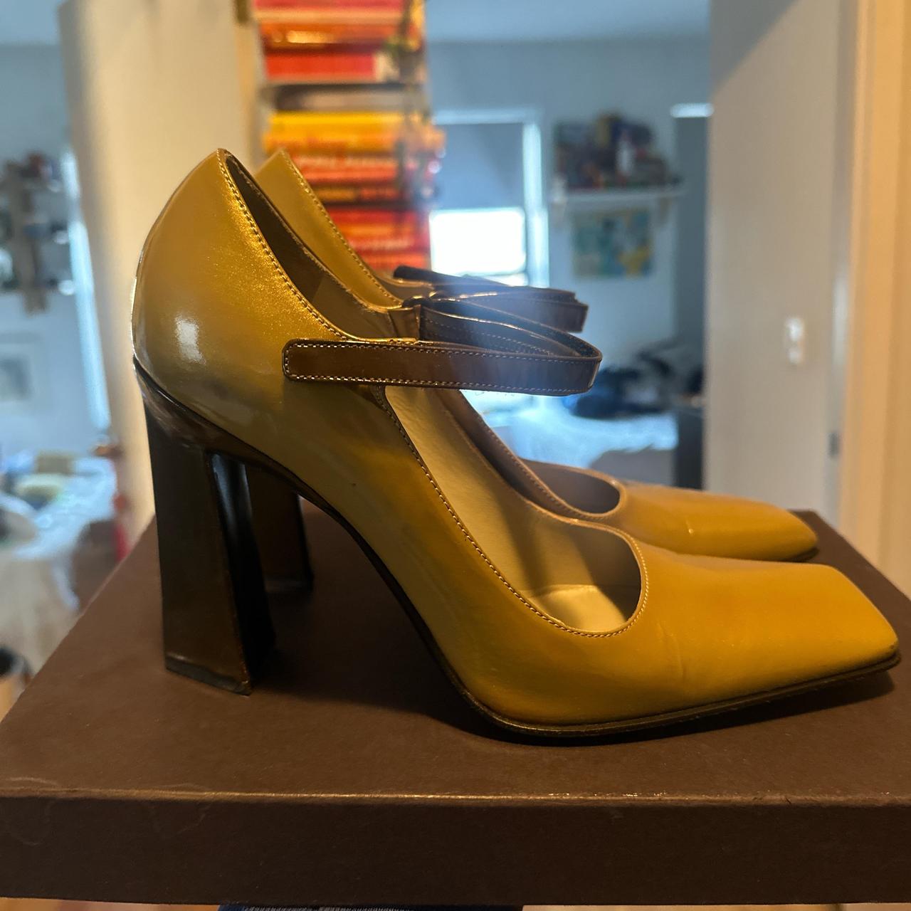 Iconic 90s Prada Square Toe Mary Jane Pumps. Khaki... | Depop