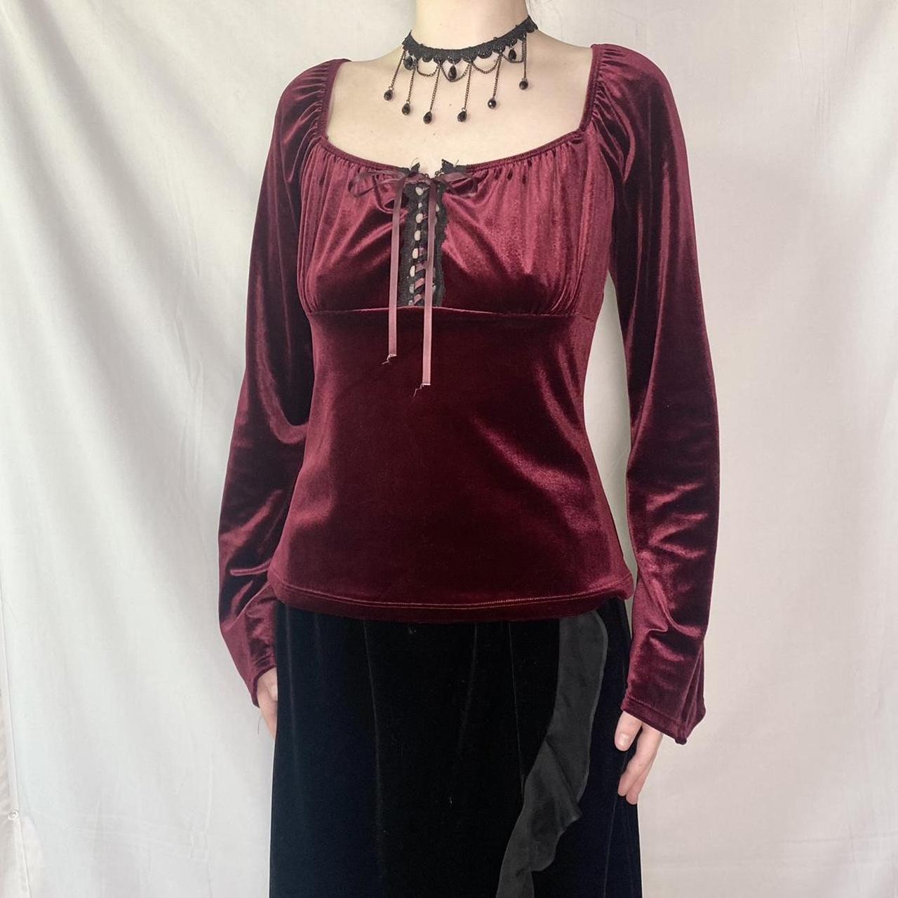 vintage 90’s red velvet blouse vintage vampy gothic... - Depop