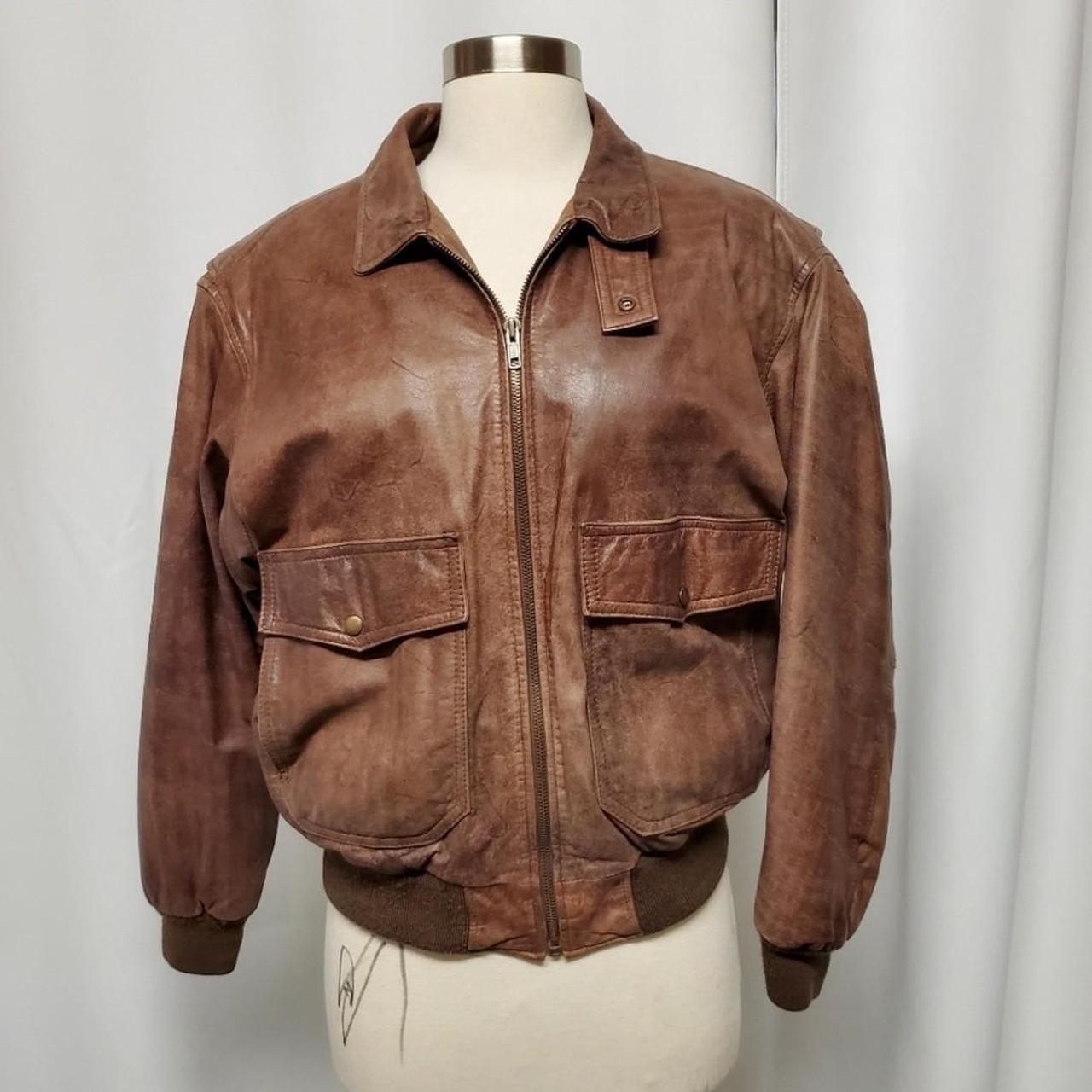 Vintage 90s y2k AVNTI Brown Leather Aviator Flyboy... - Depop