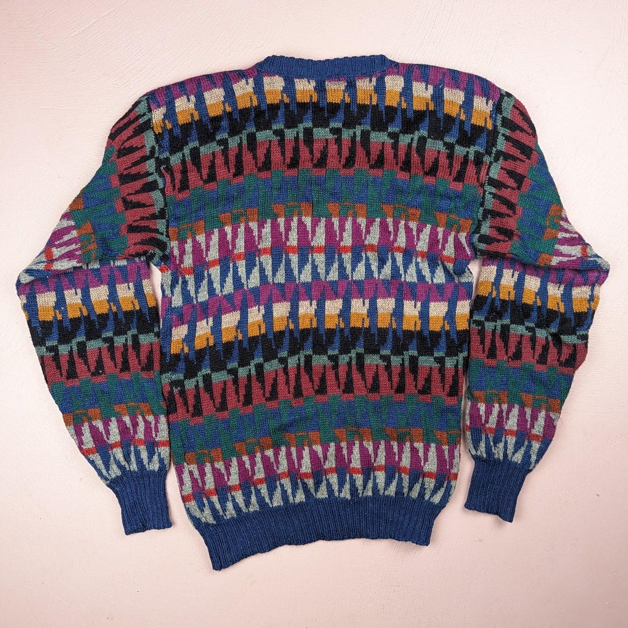 80s vintage acrylic sweater geometric pattern... - Depop