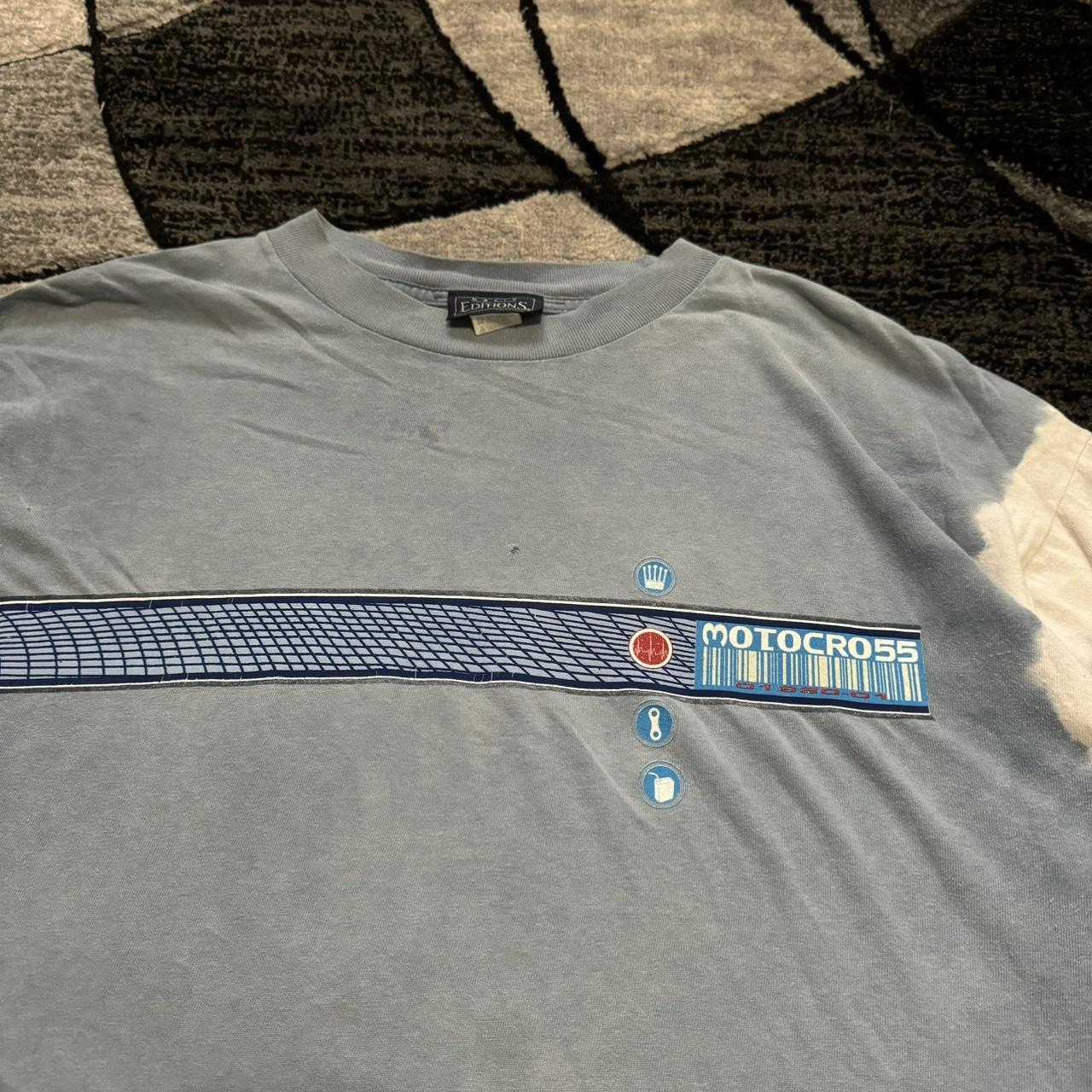 Vintage Y2K motor cross shirt tie dye blue and white... - Depop