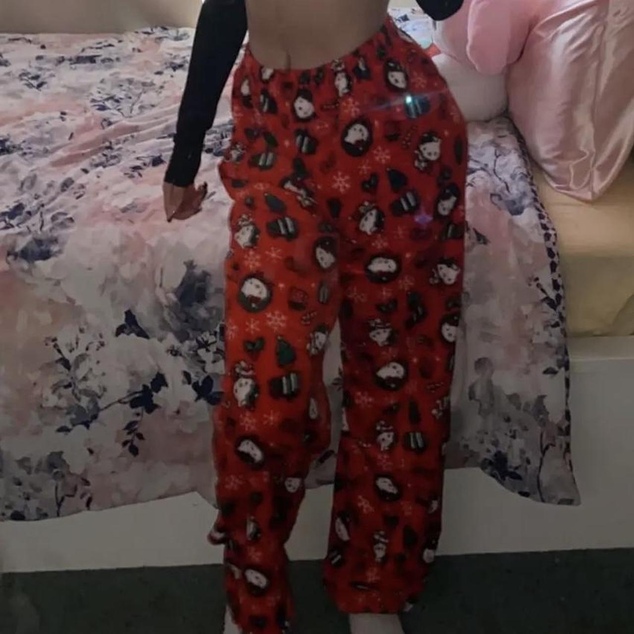 red xmas themed hello kitty fluffy pants, really... - Depop
