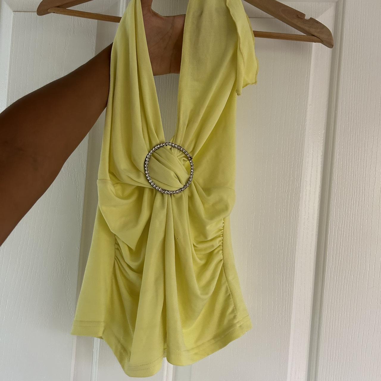 Vintage butter yellow halter neck top Y2K Stretchy... - Depop